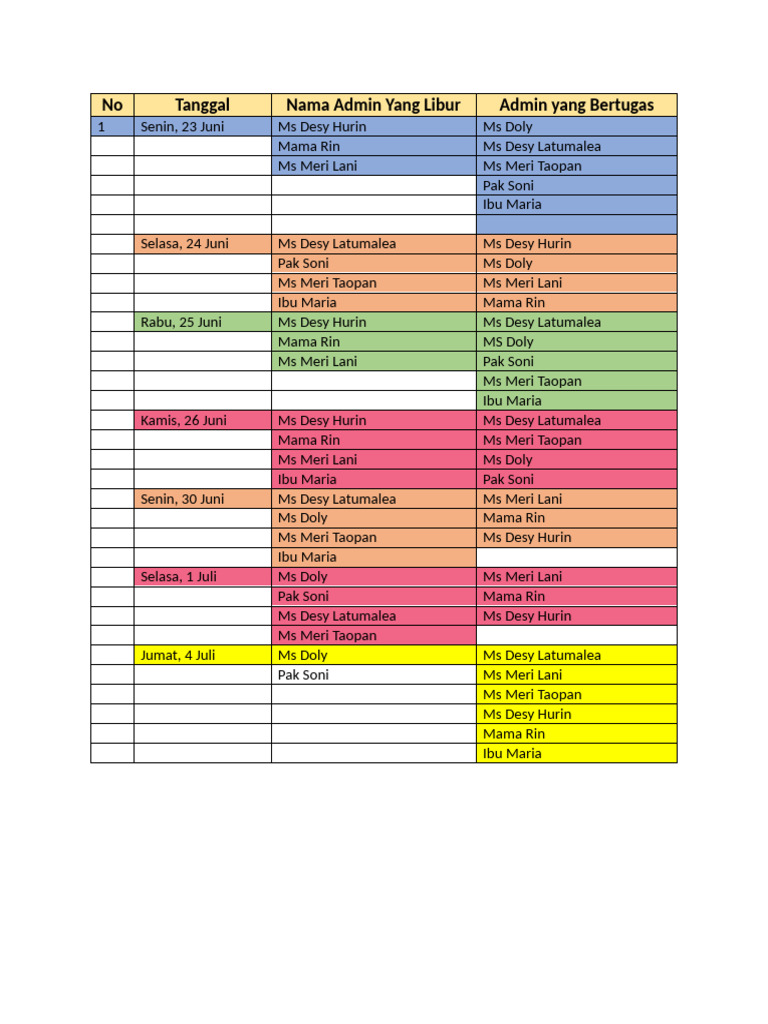 Jadwal Libur Admin | PDF