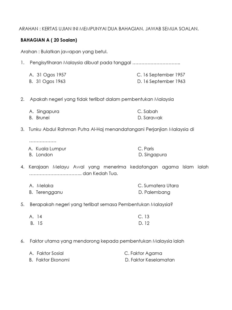 Soalan Pep 1 - 2 THN Sej THN 6 | PDF