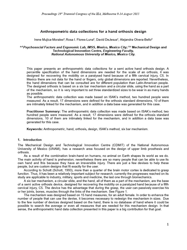 Anthropometric Data Collection For Hand Orthosis Design | PDF | Finger ...