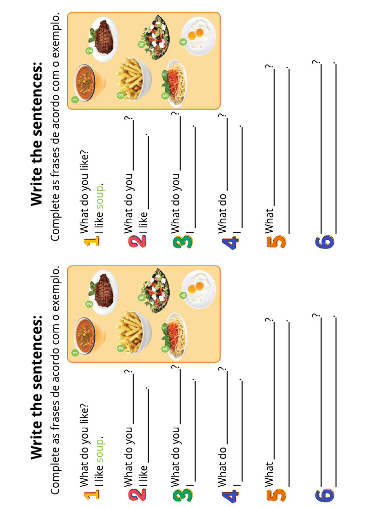 foods - write the sentences em ingles e depois | PDF