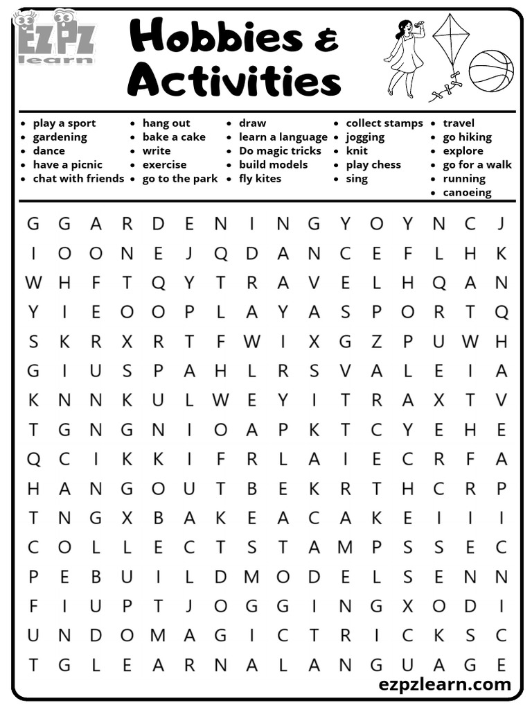 38 Free Time Activities Word Search 25 Words | PDF