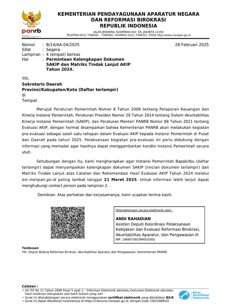 Surat Permintaan MTL AKIP 2024 Provinsi Papua Barat | PDF