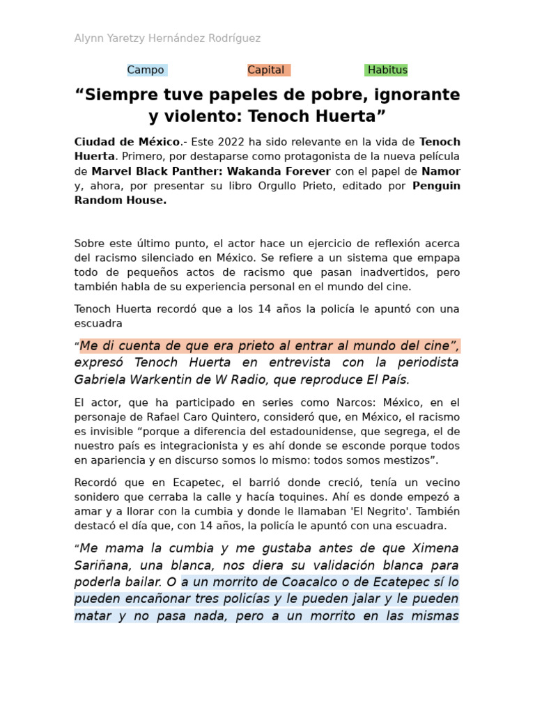 Análisis Tenoch Huerta | PDF