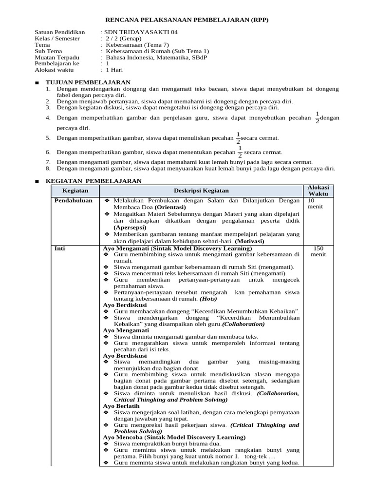 Tema 7 RPP Bu Nenah Kelas 2 | PDF