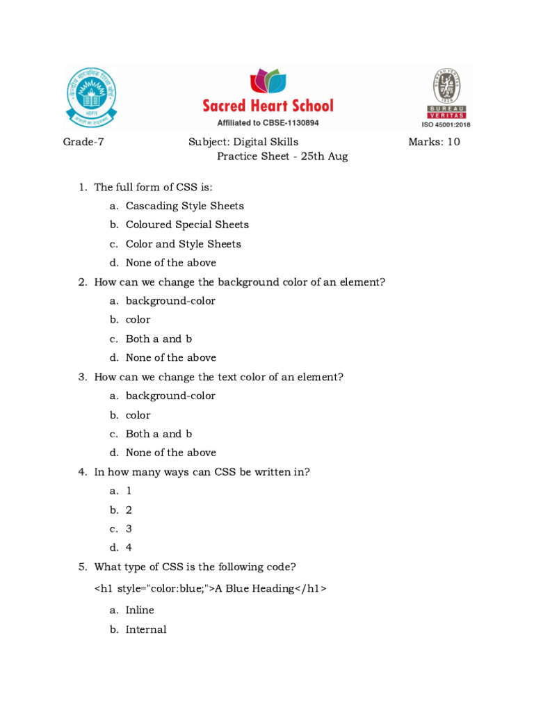 Practice Sheet - Grade 7 | PDF