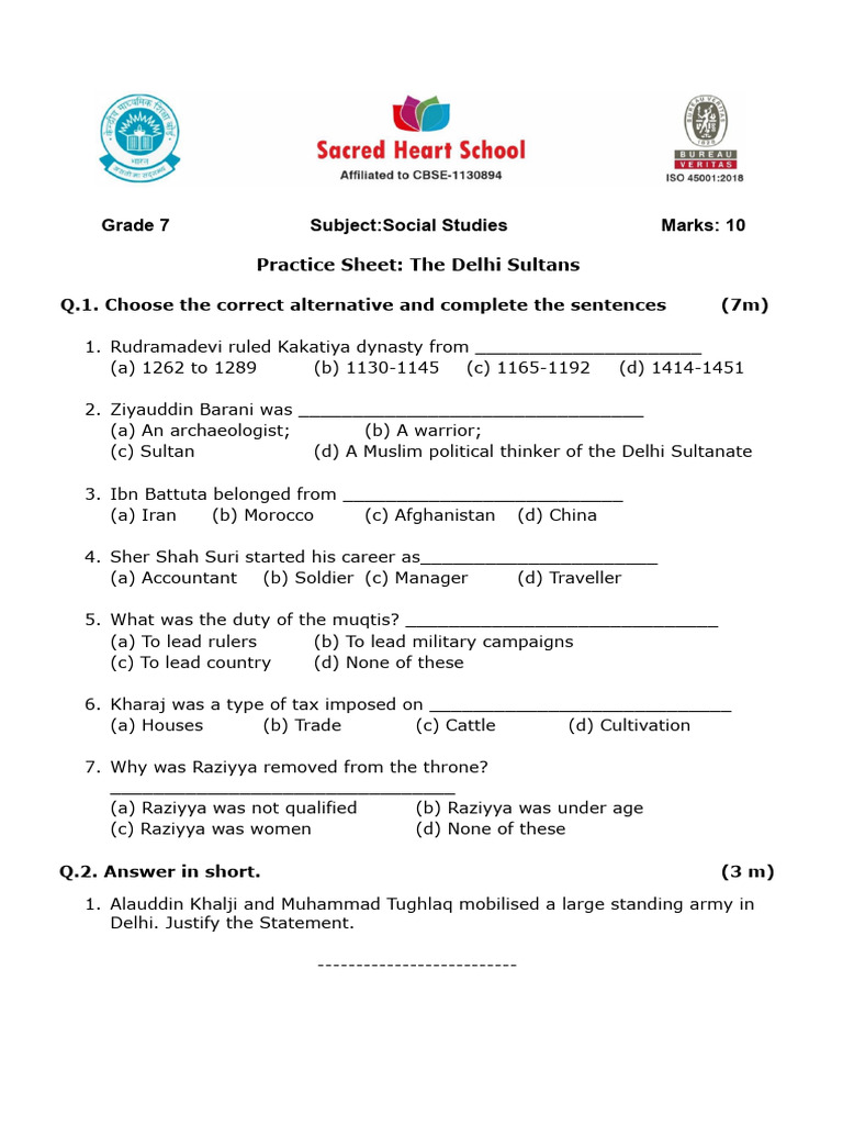 GR 7 SST Practice Sheet - 8 | PDF