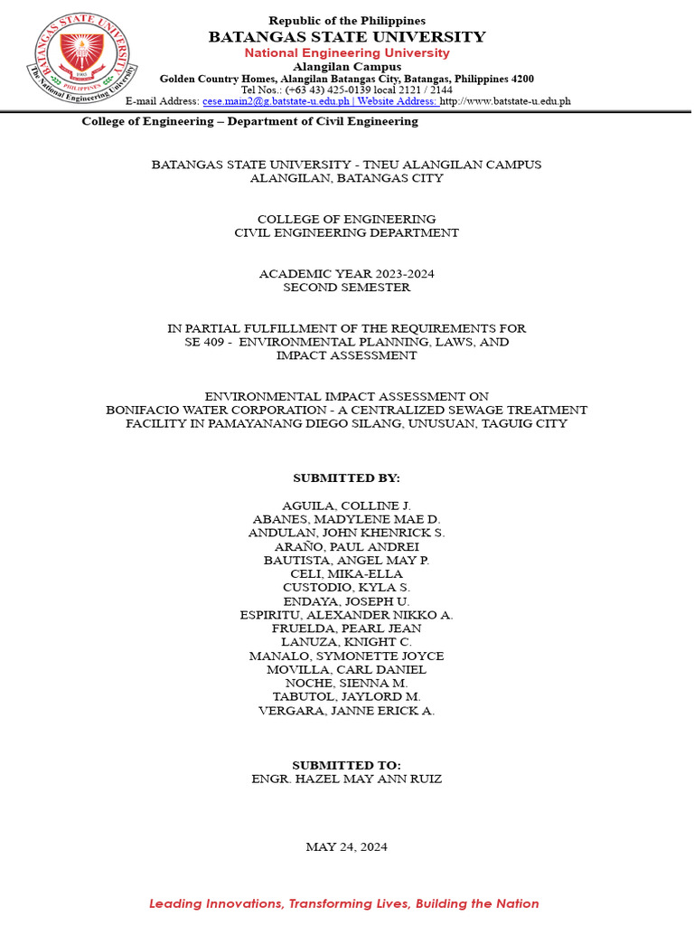 BSSE 3202 Final Project | PDF | Environmental Impact Assessment | Sewage Treatment