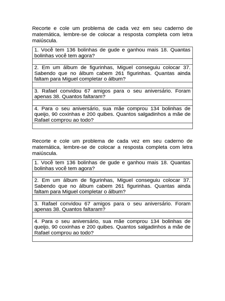 Problemas de Adição e Subtração 3º Ano | PDF