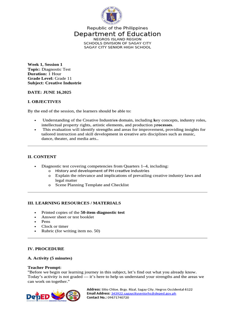 Philippine Creative Industries Overview | PDF | Lesson Plan | Teachers