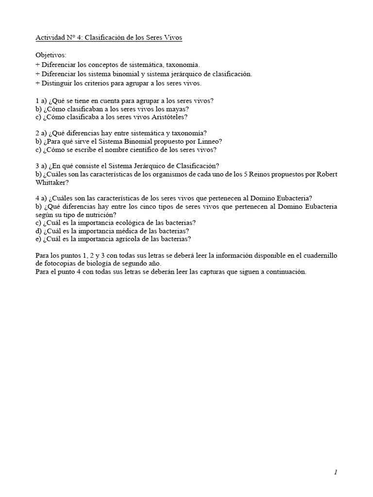 Biología 2do Año Act 4 | PDF