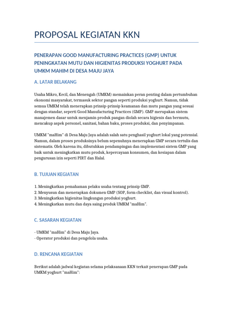 Proposal KKN GMP UMKM Yoghurt MaHim | PDF