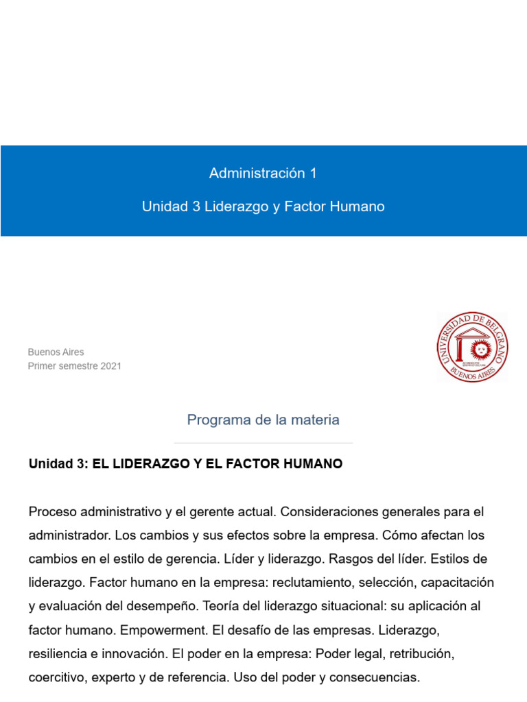 Unidad 3 Liderazgo y Factor Humano | PDF | Liderazgo | Gestión de recursos humanos