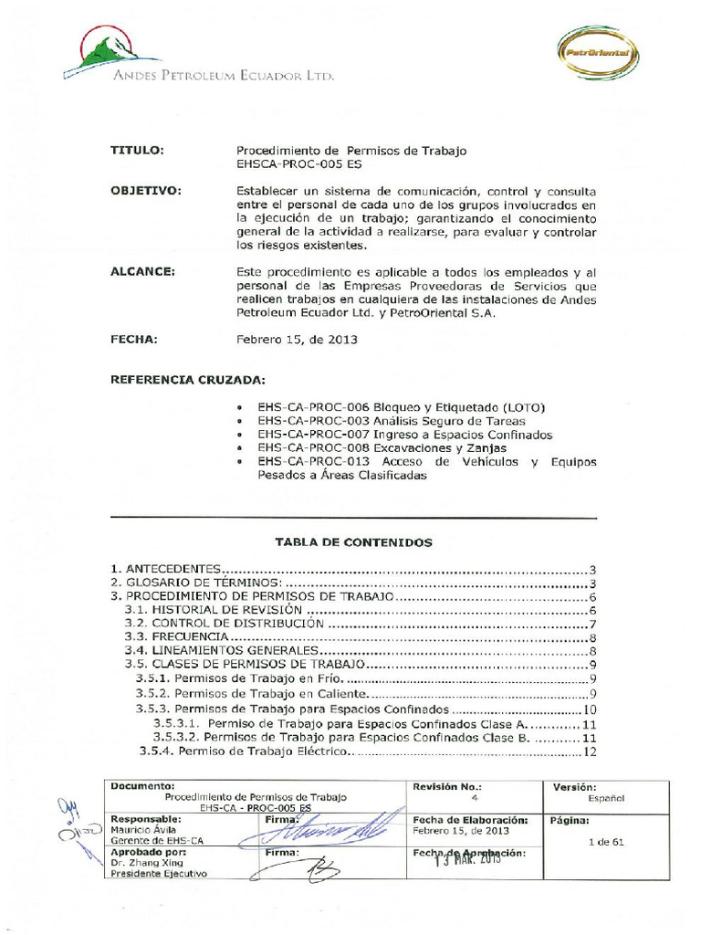 EHS-CA-PROC-005-ES Procedimiento de Permisos de Trabajo | PDF