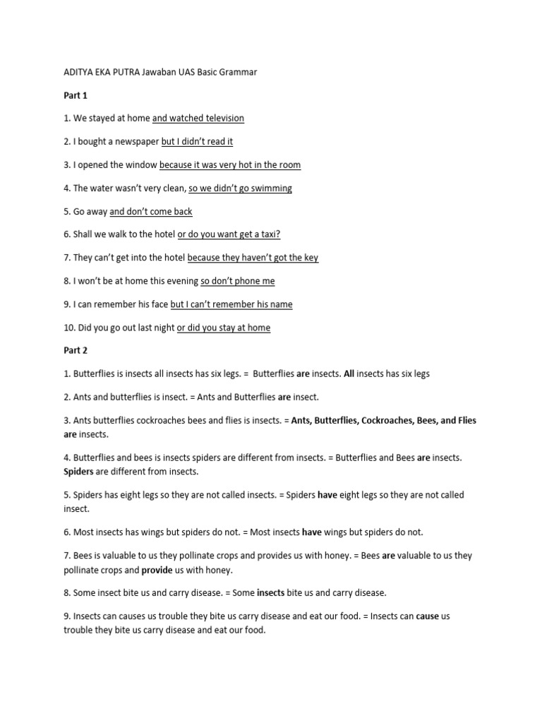 Aditya Eka Putra Jawaban Uas Basic Grammar | PDF | Insects | Bees