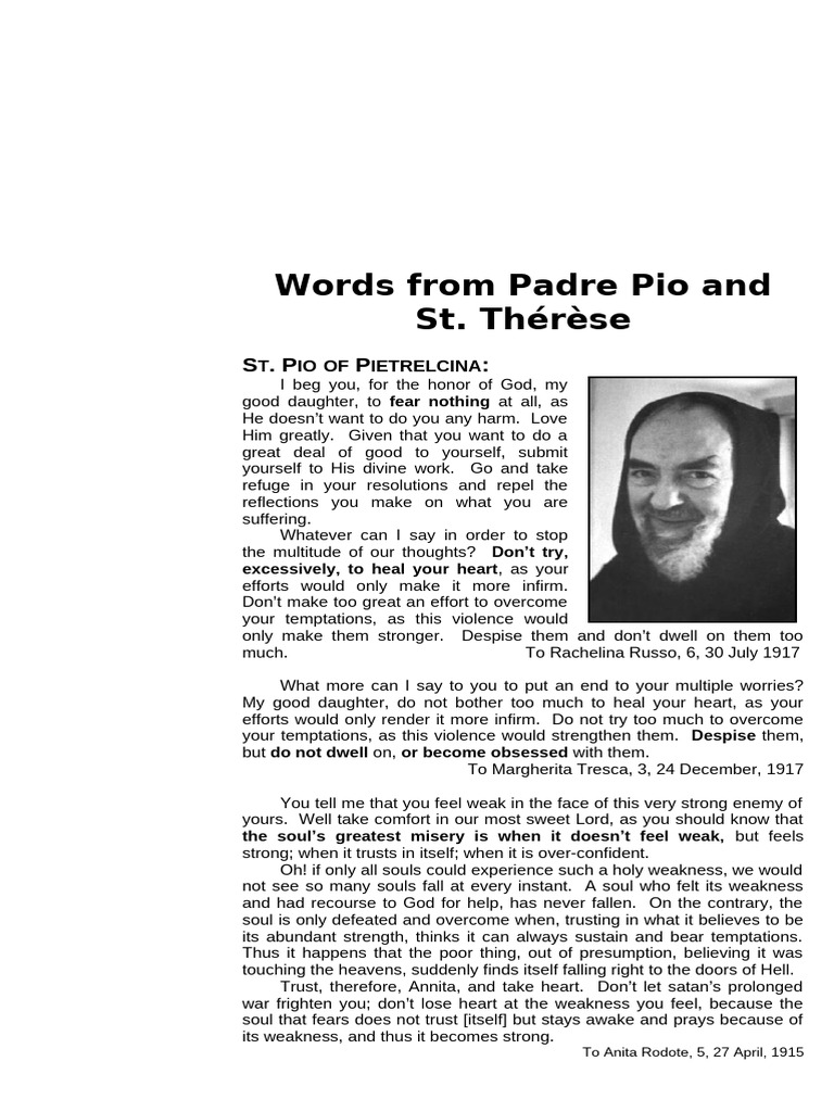 Padre Pio and St. Therese The Little Flower Prayer Booklet | PDF ...