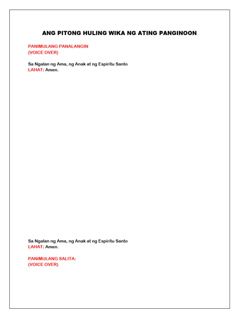 Ang Huling Pitong Wika Ng Ating Panginoong Hesus | PDF