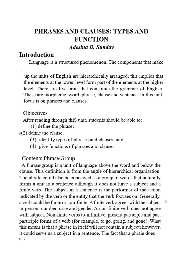 Types and Functions of Phrases and Clauses | PDF | Subject (Grammar) | Verb