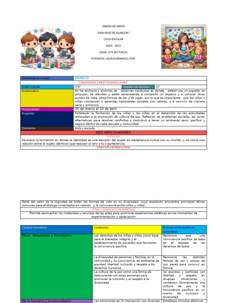 Proyecto de Paz en Jardín de Niños 3B | PDF | Inclusión (Educación ...