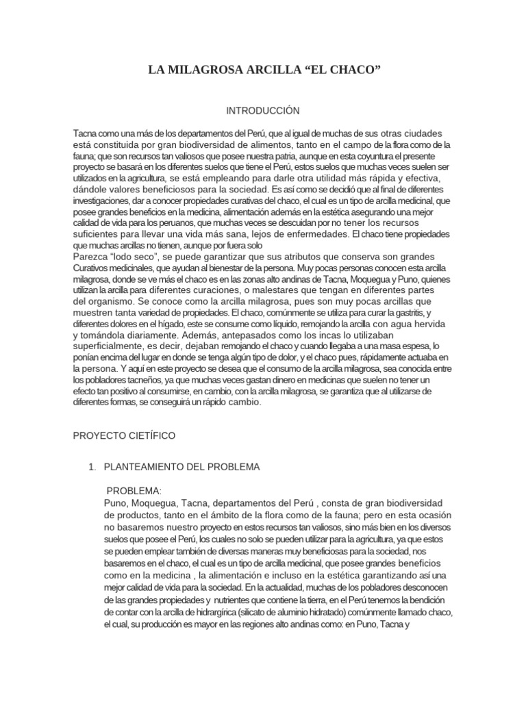 Beneficios de la Arcilla Chaco en Perú | PDF | Nutrición | Dieta y ...