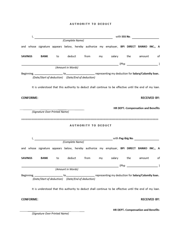 Authority To Deduct (Govt Loan) | PDF