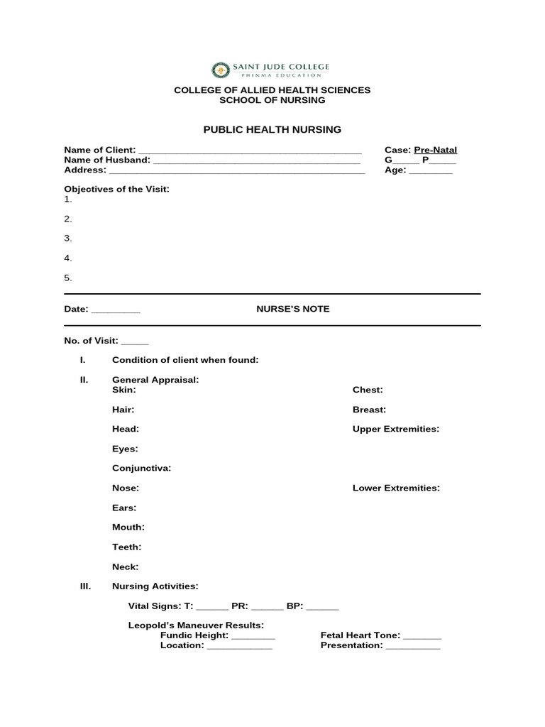 PRENATAL PHN BAG (No Answers) | PDF