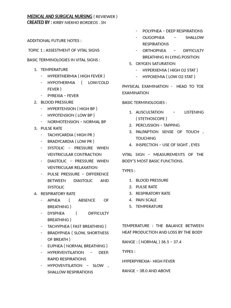 Medical and Surgical Notes | PDF | Bone | Pneumonia