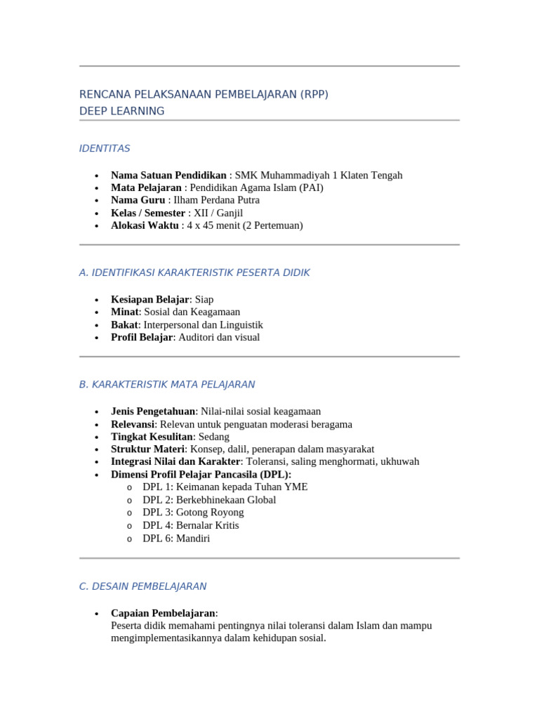RPP Deep Learning Kelas 12 Ganjil | PDF