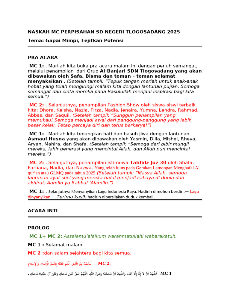 Perpisahan SD Tlogosadang 2025: Gapai Mimpi | PDF