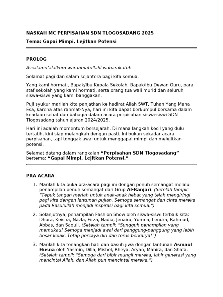 Naskah MC Perpisahan | PDF