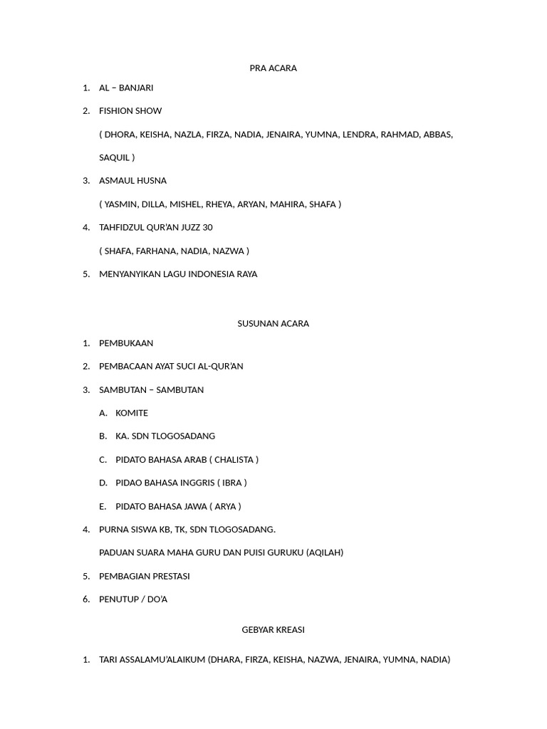 SUSUNAN ACARA PENTAS 2025 | PDF