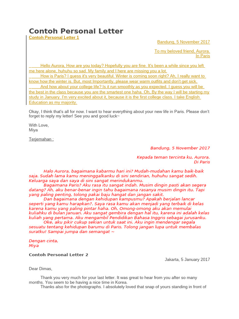 Contoh Personal Letter | PDF