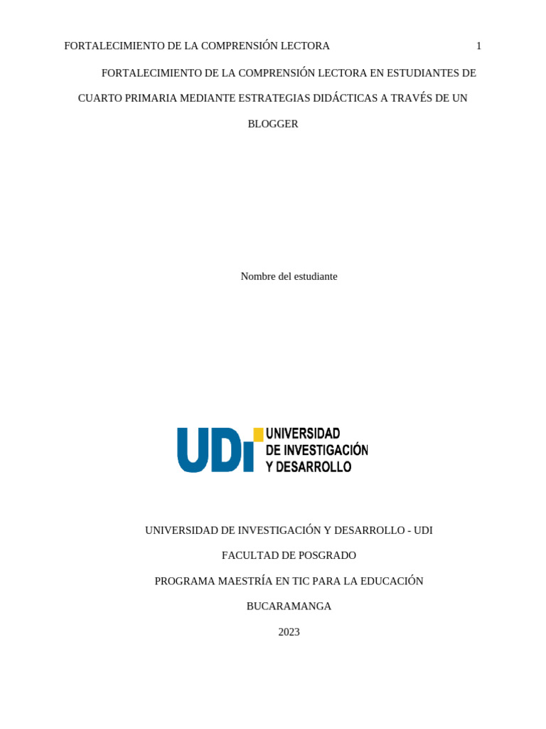 Formato para Presentacion de Documento Deproyecto | PDF | Comprensión lectora | Evaluación