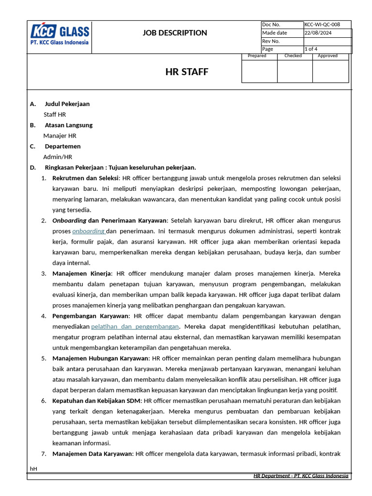 HR Job Description | PDF