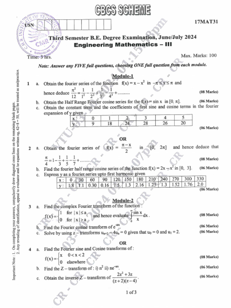 VTU Question Paper of 17MAT31 Engineering Mathematics - III Jun-July ...