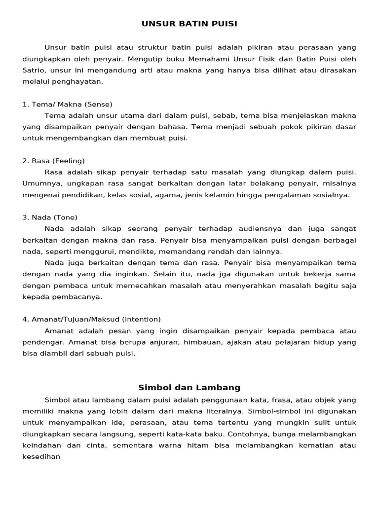 Unsur Batin dalam Puisi dan Maknanya | PDF