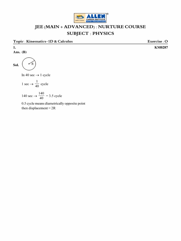Kinematics- Exercise Solution-1 (2) | PDF