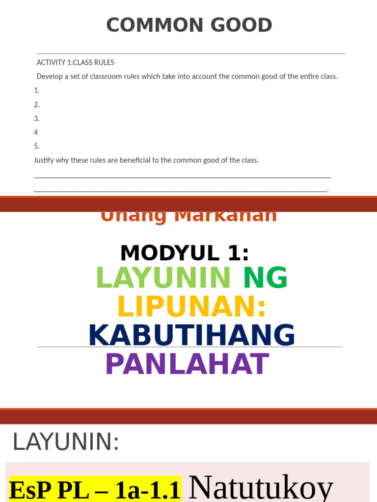 Modyul-1-Layunin-ng-Lipunan-KABUTIHANG-PANLAHAT | PDF