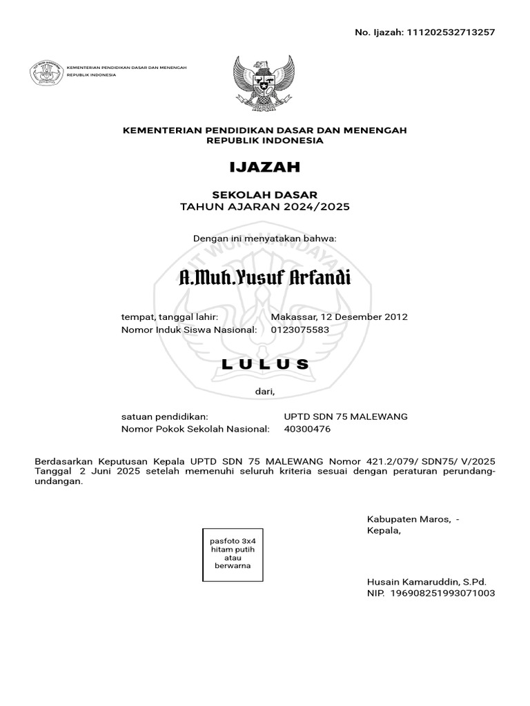 A.Muh - Yusuf Arfandi: Ijazah | PDF