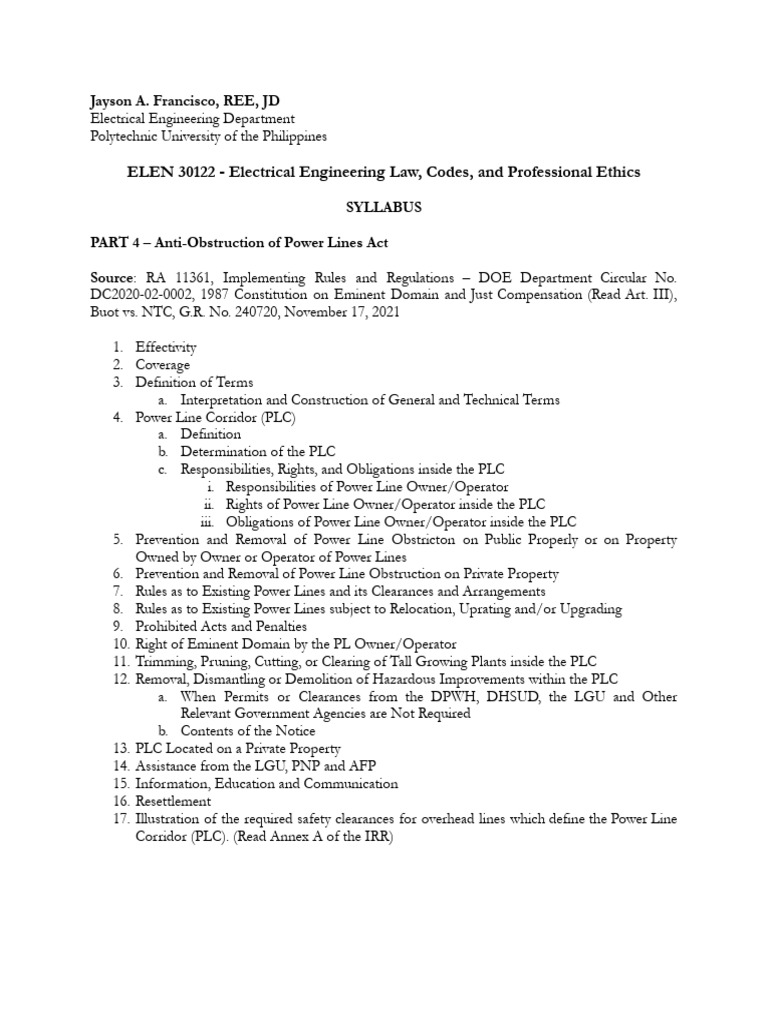 Part 4 - Anti-Obstruction of Power Lines Act | PDF