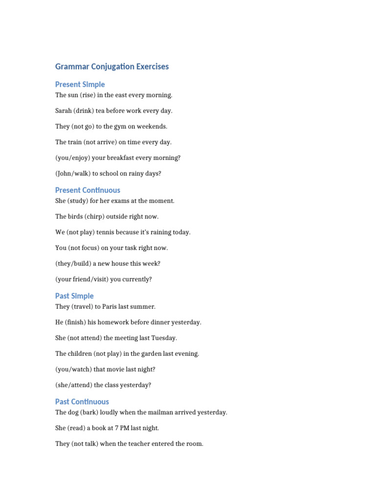 Grammar Conjugation Exercises | PDF