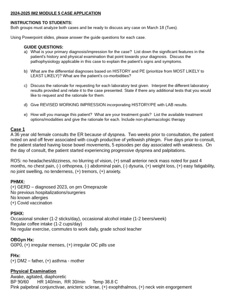 2024-2025 Im2 Module 5 Case Application (Students) | PDF | Medical Diagnosis | Medicine