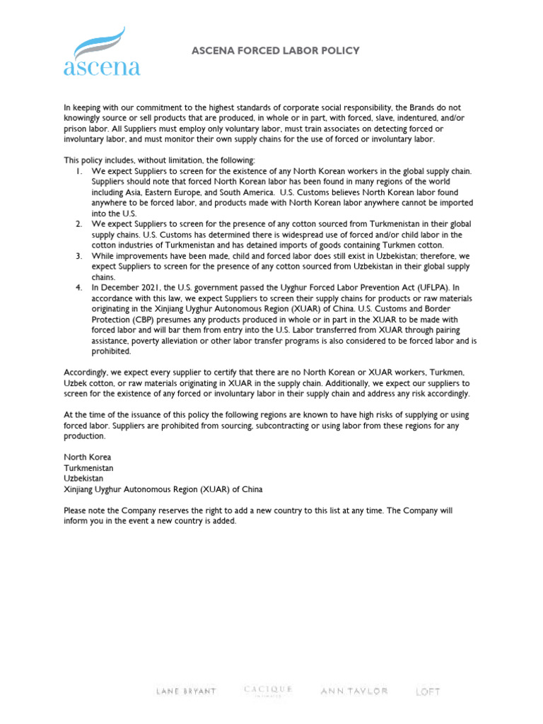 Forced Labor Policy_Aug2022 | PDF