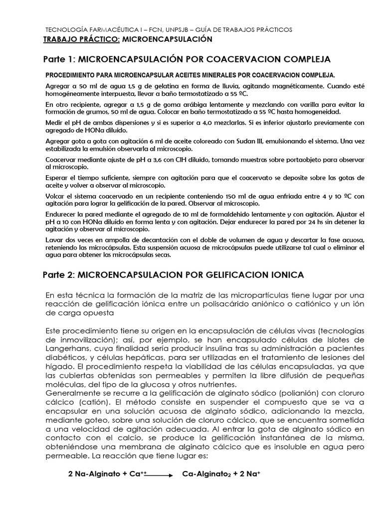 Tec Farm I TP 12 Microencapsulacion Fa8 2013 | PDF | Agua | Cloruro