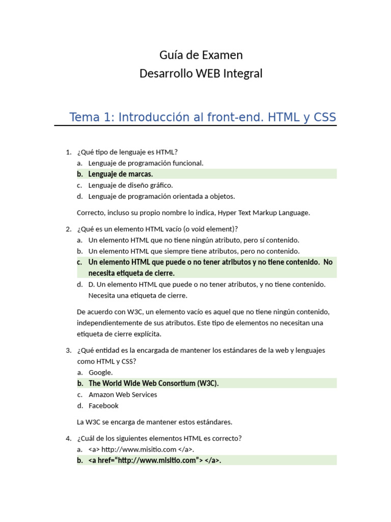 Desarrollo WEB Integral - Guía de Examen | PDF | HTML | Red mundial