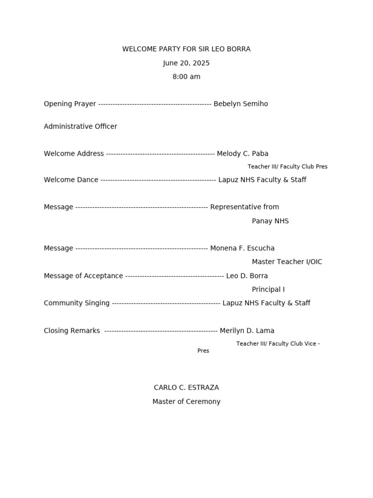 Welcome Party For Sir Leo Borra | PDF