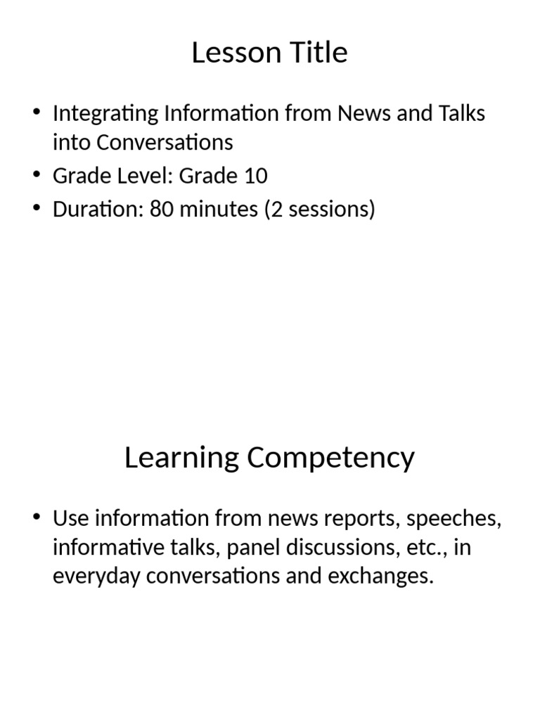Grade10 English Lesson Integrating Information | PDF