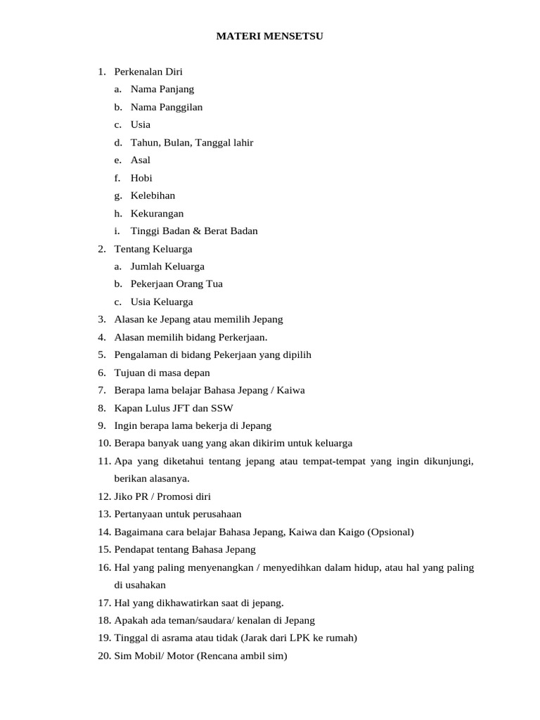 Materi Mensetsu | PDF