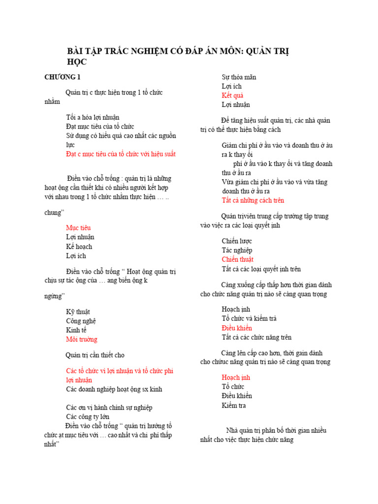 De Cuong On Tap Mon Quan Tri Hoc Dai Cuong Dai Hoc Thang Long 71744 | PDF