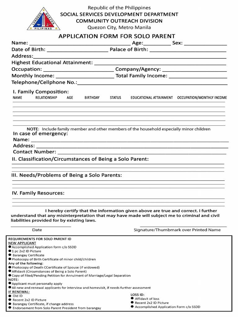Solo Parent Application Form | PDF