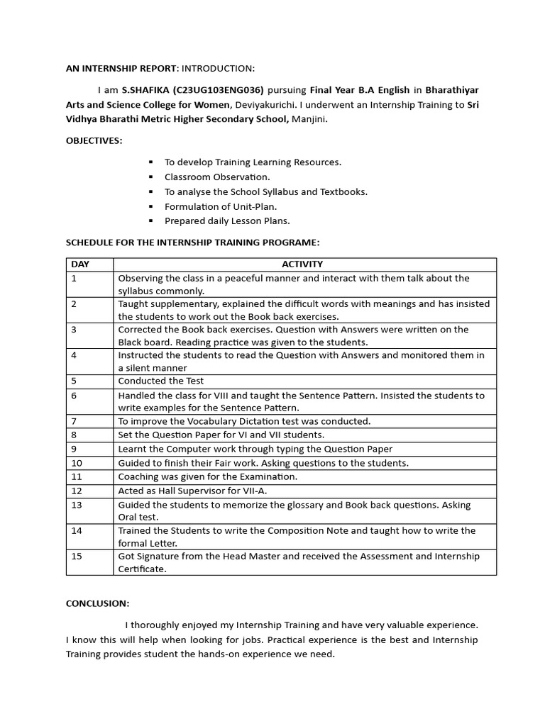Internship Report: Teaching Experience | PDF
